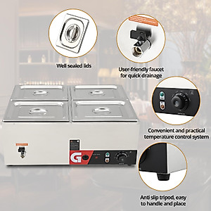 Takywep 4 Pans Commercial Food Warmer - 4 x 10.5QT, 1200W Electric Steam Table, Professional Countertop Stainless Steel Buffet Bain Marie, 86-185°F Temp Control, Ideal for Catering and Restaurants