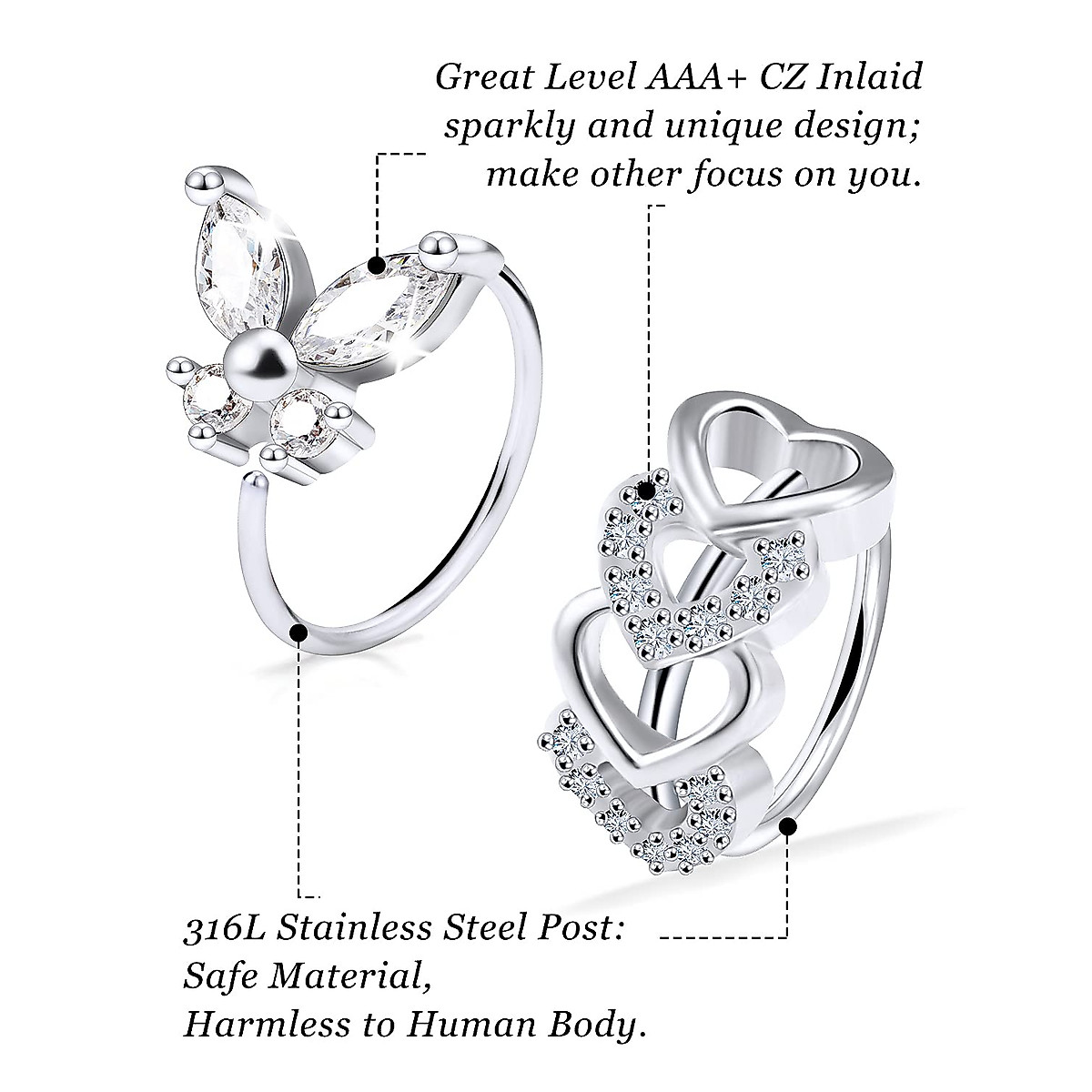 Vsnnsns 20G Nose Rings Hoop Silver Nose Piercing Jewelry Stainless Surgical Steel Daith Rook Cartilage Helix Earrings Hoop Ear Nose Septum Rings Body Piercing Jewelry for Women Men 8mm