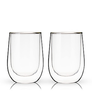 True Insulated Wine Glasses - Double Walled Stemless Wine Glass Set - Dishwasher Safe Borosilicate Glass 10oz Set of 2