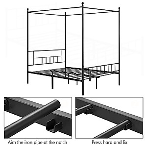 Yaheetech Canopy Bed Frames Platform Bed Frame Four-Poster Canopied Bed Mattress Foundation with Headboard and Footboard Sturdy Slatted Structure No Box Spring Needed Easy Assembly Full/Black