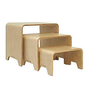 Damoch Family™ Stackable Wooden Kids Stool 3 Pieces Set,Toddler Table and Chair Set Functioning as Weaning Table and Weaning Chair,Kids Table and Chair Set as Kids Office and Nesting Stool