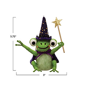 Creative Co-Op 3"L x 2-3/4"W x 5-3/4"H Wool Felt Wizard Frog w/ Hat & Wand, Multi Color