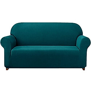 SUBRTEX Stretch Loveseat Sofa Slipcover 2 Piece Sofa Cover 2 Seater Soft Couch Slipcover Washable Furniture Covers, Jacquard Fabric Small Checks(Turquoise,Loveseat)
