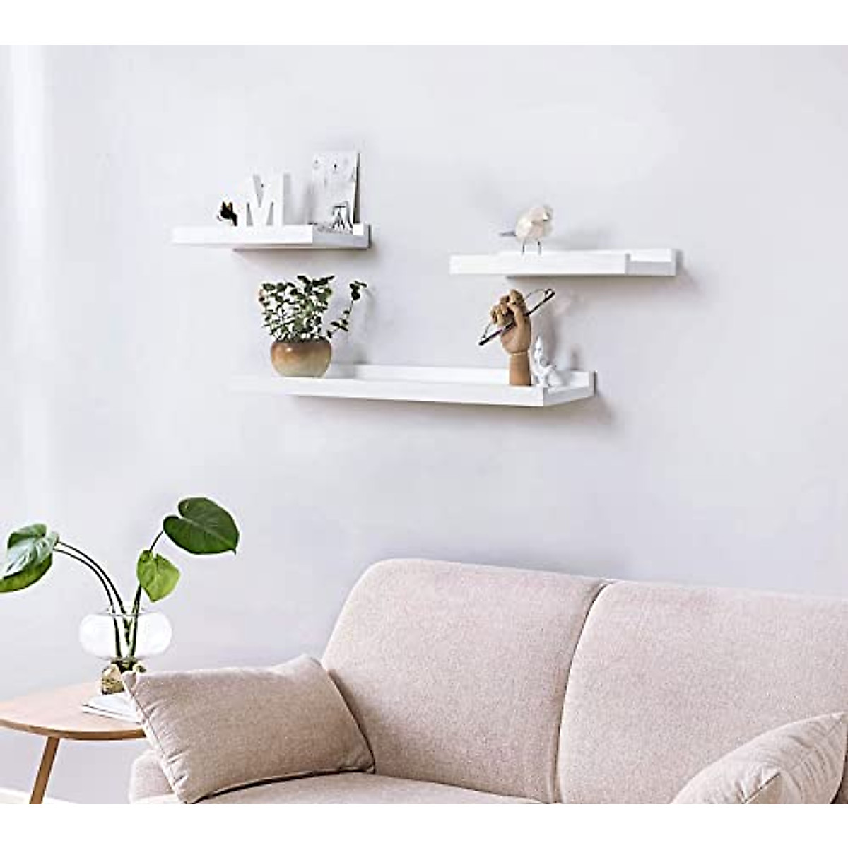 HOMWOO White Floating Shelves Oak Nnatural Wood Small Wall Shelf Modern Design Picture Ledge Shelf for Home, Living Room, Bedroom, Bathroom, Office 1pcs-12inches