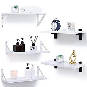 Fun Memories White Floating Shelves with Bracket, Wood Wall Shelf for Living Room, Bedroom, Kitchen, Laundry Room