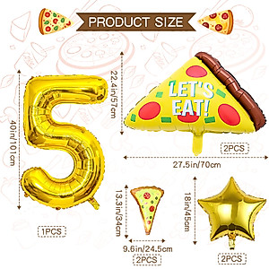 7pcs Pizza Balloons, Pizza Birthday Number Mylar Foil Balloon Pizza Slice Party Supplies Pizzaria Birthday Decorations (5th)