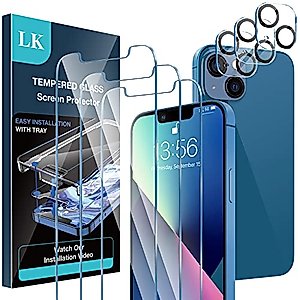 LK 3 Pack iPhone 13 Screen Protector with 3 Pack Camera Lens Protector, Easy Install, HD Clarity, Touch Sensitive, 9H Hardness Tempered Glass for iPhone 13 6.1 Inch - Case Friendly
