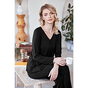 Ekouaer Women's Pajama Set Long Sleeve Pj Sets Two Piece Loungewear Soft Pajama Top and Pants Pjs Sleepwear