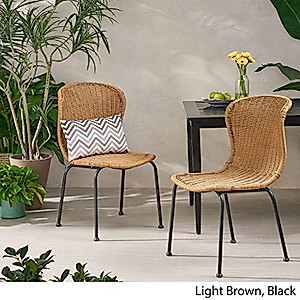 Christopher Knight Home Dinah Outdoor Wicker Dining Chair (Set of 2), Light Brown, Black