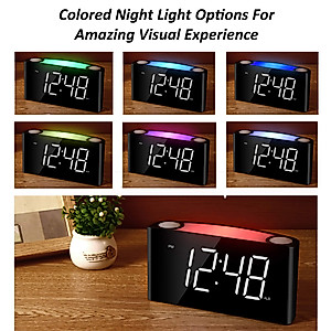 Mesqool Loud Alarm Clock for Heavy Sleepers and The Hearing Impaired - with Bed Shaker, 2 USB Chargers, 7-Color Nightlight, Large LED Display, Dimmer, Snooze, 12/24H DST and Plug-in Battery Backup