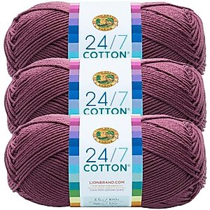 (3 Pack) Lion Brand Yarn 761-143 24/7 Cotton Yarn, Lilac