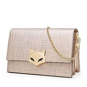 Small Leather Crossbody Bags for Women, Genuine Leather Mini Ladies Shoulder Purses with Metal Chain Strap Women's Fashion Messenger Satchels Girls Elegant Clutch Womens Casual Cross Body Bags (Gold)