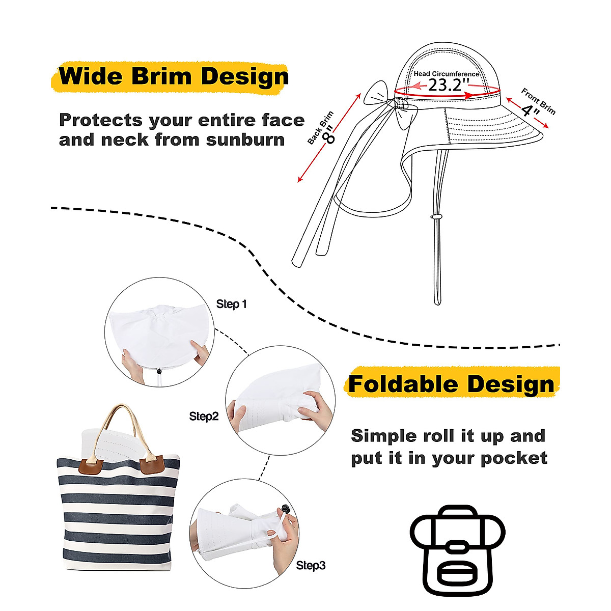 Tirrinia Stylish Garden Hats with Large Brim, Adjustable Safari Neck Cover, and Floral Ribbon