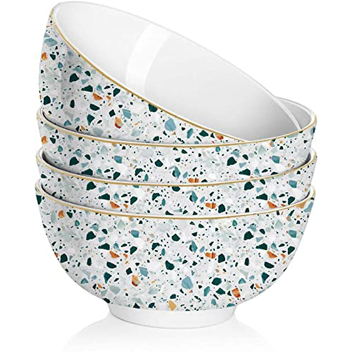 LEAZUL Ceramic Soup Bowls Cereal Bowl, 22 Ounce Bowls Set Chip Resistant Dishwasher & Microwave Safe Porcelain Bowls for Kitchen Terrazzo Marble Bowls for Cereal Soup Rice Pasta Salad Oatmeal Set of 4