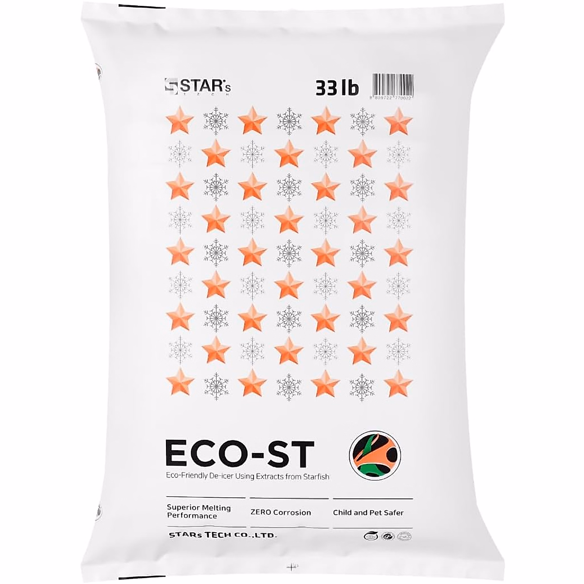 Star'sTech ECO-ST Starfish Extract Ice Melt Safe For Concrete - Eco Friendly & Pet Safe Ice Melt For Snow - Fast Acting Snow Melt and Effective at -30℉ (33lb)