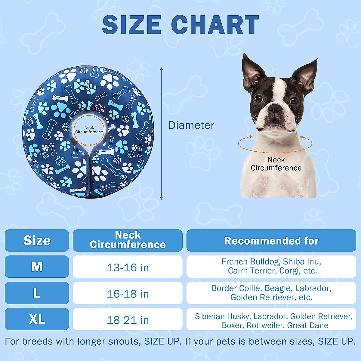 SCENEREAL Dog Cone Alternative After Surgery Donut Collar, Soft Pet Recovery Pillow Collar for Medium Large Dogs, Inflatable Adjustable Neck Collars to Prevent Licking, Bone and Paw Print E-Collars