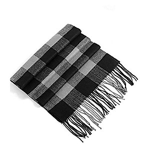 Rdylymx Men's Scarves Scarf Classic Arrival Winter Plaid Scarf Tassel Edge Soft Warm Scarf(Black Grey)