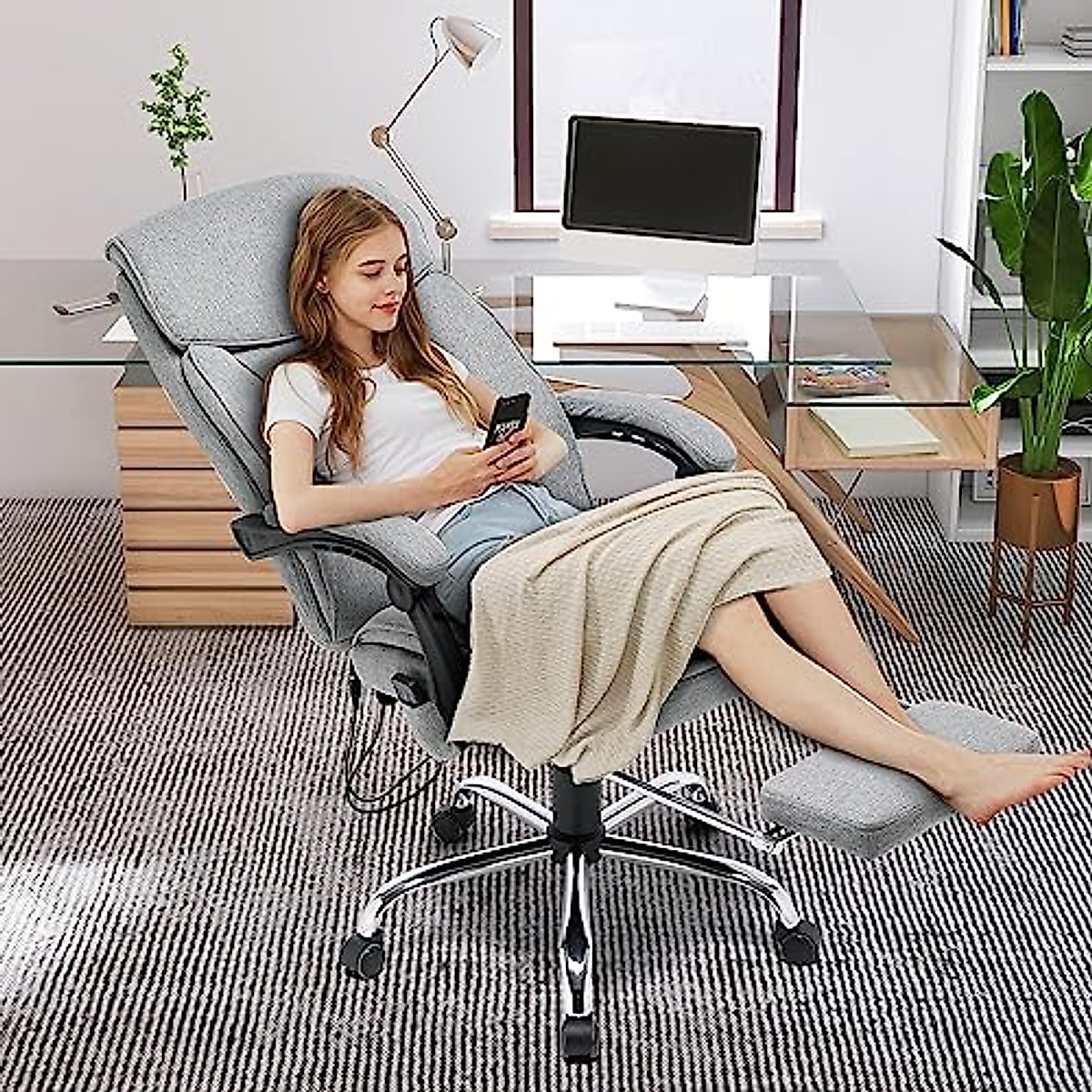 HOMREST Reclining Chair with Massage, Ergonomic Office Breathable Fabric Executive Computer Chair w/Retractable Footrest, High Back Swivel Recliner for Office Home Study
