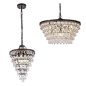 Wellmet Crystal Chandeliers, Farmhouse Tiers Crystals Light, Modern Hanging Pendant Lighting Ceiling Fixture for Foyer, Bathroom, Dinig Living Room, Kitchen Island