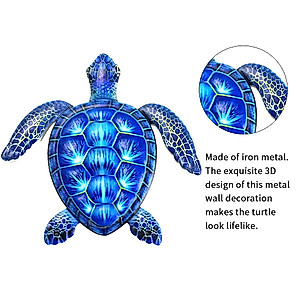 BWWNBY Metal Sea Turtle Wall Sculptures Outdoor Coastal Ocean Art Hanging Decorations for Indoor Outdoor Bathroom Garden(Blue)