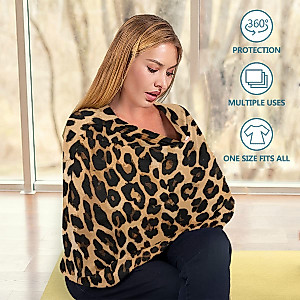 Leopard Skin Baby Car Seat Covers Canopy Nursing Cover Breastfeeding Scarf Soft Breathable Stretchy Coverage Infant Stroller Cover Multi Use for Boys Girls Babies