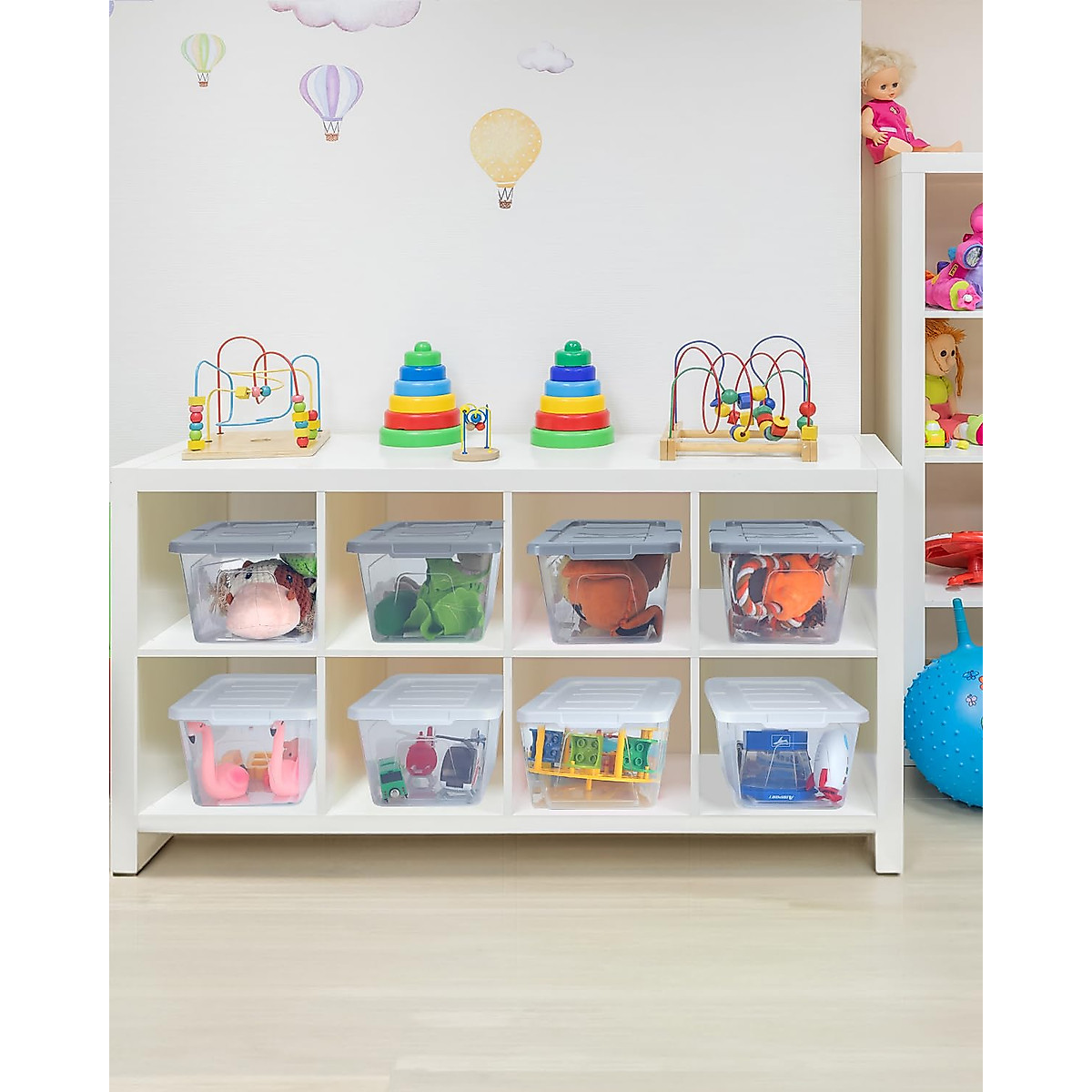 EOENVIVS Plastic Storage Bins with Lids, 12 Packs Set, Storage Boxes with Lids and Stackable Shoe Boxes For Organization, Clear Plastic Storage Containers For Closet Home Office, White