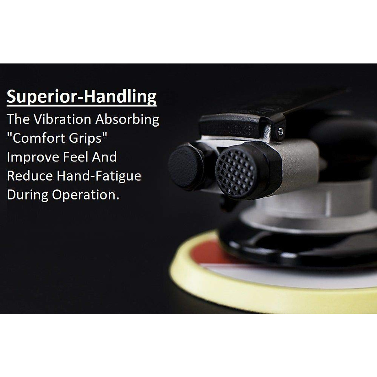 AirVANTAGE Industrial Grade Random Orbital Air Sander Non-Vacuum With Low-Profile Pad, 1/4 in. NPT Air Inlet (6": 3/32- Hook & Loop)