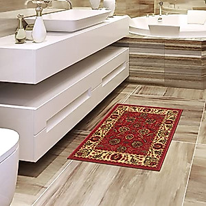 Ottomanson Machine Washable Oriental Design Non-Slip Rubberback 2x3 Traditional Area Rug for Living Room, Bedroom, Kitchen, 2'3" x 3', Red