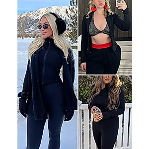 Hvewarm Women's Cropped Athletic Bbl Jacket Seamless High Low Hem Zipper Thumbhole Workout Sportwear(ABlack-S)