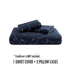 Wake In Cloud - Constellation Duvet Cover Set, Navy Blue with White Astronomy Galaxy Space Stars, Soft Microfiber Bedding (3pcs, Queen Size)