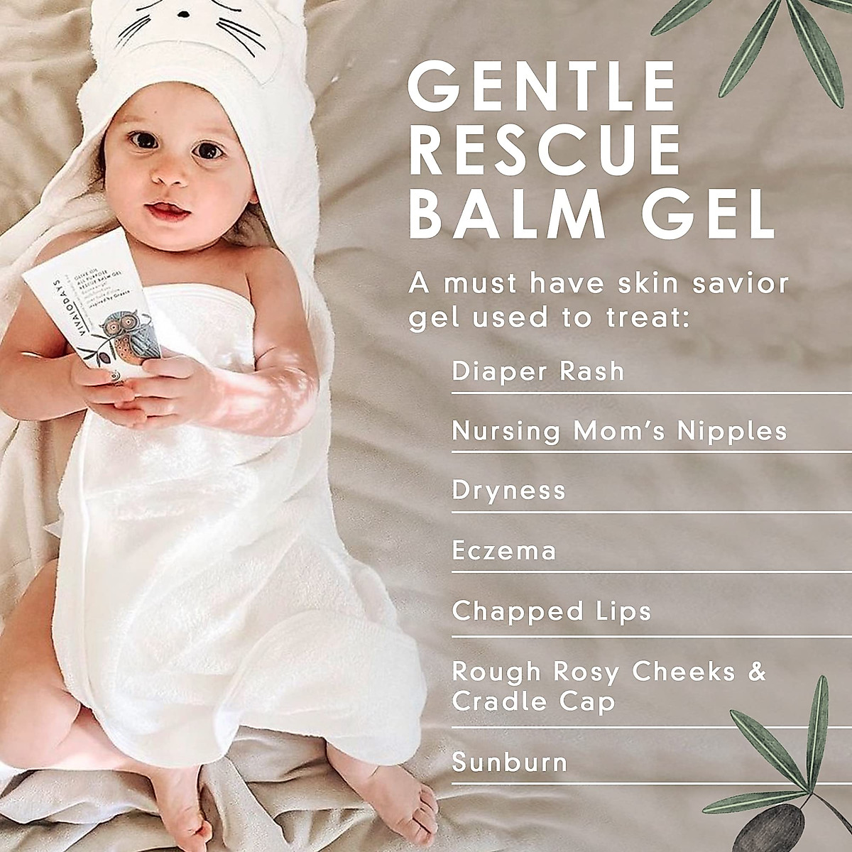 VIVAIODAYS - Olive Oil Rescue Balm Gel to Soothe Skin, Prevent Diaper Rash & Relieve Eczema, Gel Moisturizer for Face, 100% Natural, 96.8% Organic, COSMOS ORGANIC Certified, Safe for All Ages, 75 ml