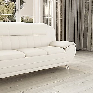 US Pride Furniture Michael Collection Modern Style Faux Leather Couch-Versatile 3 Seater Accent Piece for Living Room, Bedroom or Office-Comfortable Design and Elegant Look, 79" Sofa, Snowy White