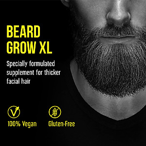 Beard Grow XL - Vegan Hair Growth Supplement for a Faster, Thicker, Fuller Beard - Enhances Your Grooming Kit