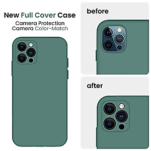 FireNova for iPhone 12 Pro Case, Silicone Upgraded [Camera Protecion] Phone Case with Soft Anti-Scratch Microfiber Lining, 6.1 inch, Midnight Green