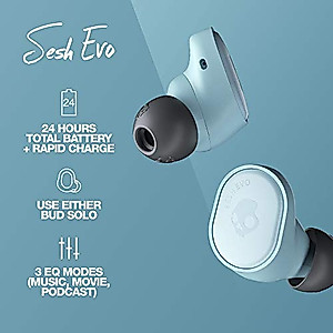 Skullcandy Sesh Evo True Wireless In-Ear Bluetooth Earbuds Compatible with iPhone and Android / Charging Case and Microphone / Great for Gym, Sports, and Gaming IP55 Water Dust Resistant - Blue