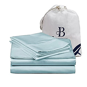 Blessings Decor Cotton Bedsheets Premium Hotel Quality 600 Thread Count 100% Sateen Weave Smooth Sheets with Elasticized Deep Pocket Sheet with Pillowcase (Chambray Blue, Queen)