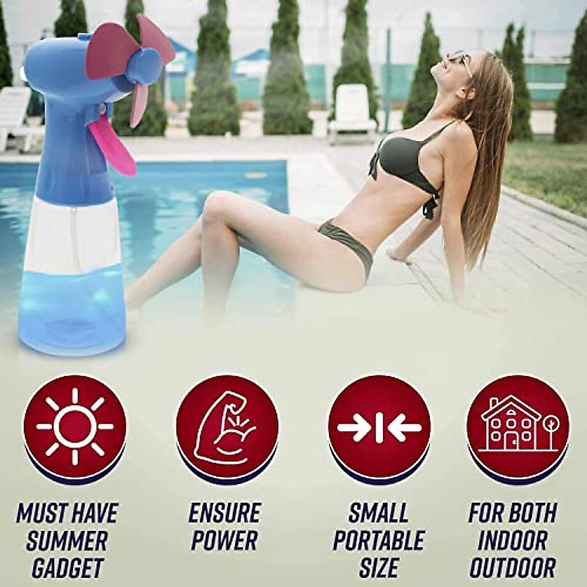 3 Pcs Set Handheld Fan With Water Spray Mister - Personal Cooling Fan Battery Operated Fan Water Bottle Sprayer - Multiple Random Colors Portable Misting Fan. Use also as Portable Desktop Table Fan