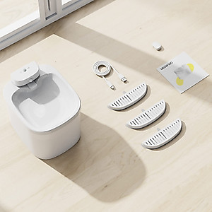 MEGADOO Wireless cat Fountain, Battery Driven Automatic Fountain with Motion Sensor, 74oz/2.2L Ultra Quiet cat Fountain Basin, with 3 Large Filters, Suitable for Cats, Dogs, and Multiple Pets