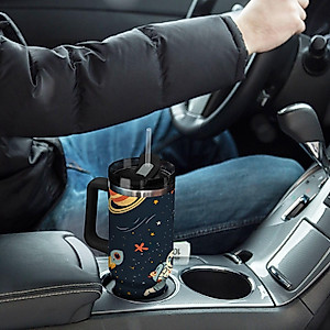 FRCSDIY Cartoon Planet Insulated Tumbler with Handle and Straw Lid,40oz Leakproof Stainless Steel Cup BPA-Free Water Bottle