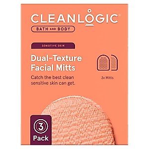 Cleanlogic Bath & Body Exfoliating Dual Texture Make Up Remover Mitt, Assorted Colors, 3 Count