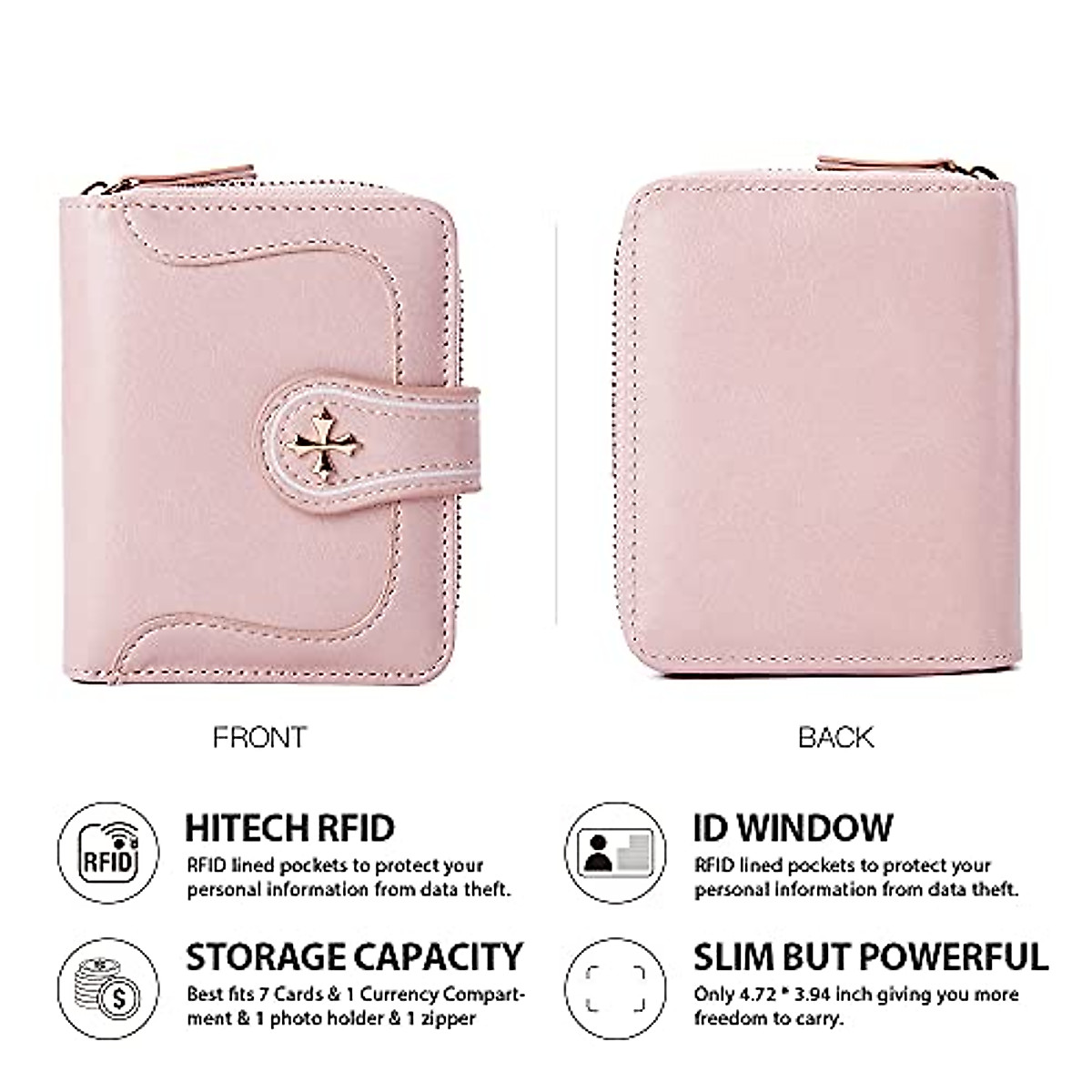 ZLON Small Wallets for Women RFID Blocking Genuine Leather Women Wallet with ID Window (Pink), 12cm3cm10cm (Q387)