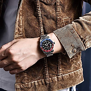 BY BENYAR Pagani Design Men GMT Automatic Watches-Fashion Stainless Steel Mechanical Watch-Sapphire Glass Lens Watch Men (Blue red)