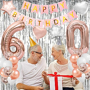 60th Birthday Decorations for Women Rose Gold Happy 60 Birthday Banner 60th Birthday Party Decorations 60 Balloon Numbers