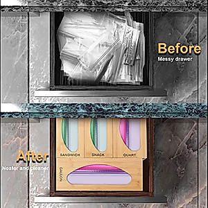 Urvoix Ziplock Bag Storage Organizer, 4 Pcs Baggie Organizer, Bamboo Ziplock Bag Organizer for Drawer Kitchen Compatible with Gallon, Quart, Snack & Sandwich Variety Size Bags