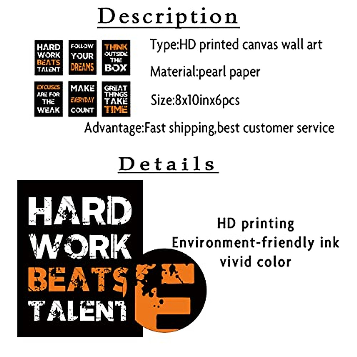 Inspirational Phrase Wall Art ,Ofiice Gym Living Room Wall Decoration Proverb ,Inspirational Quotes Poster ，Teen Adult Bedroomclassroom University Decoration | 6-pack 20.32 x 25.40 cm (Unframed）black A