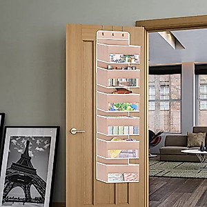 Vaisoz Over The Door Organizer,6 Large Pockets Fabric Over The Door Storage with Mesh Perspective Window,Wall Mount Organizer Hanging for Closet Nursery,Baby Storage(Pink), 5.1D x 12.2W x 60.2H in