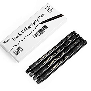 BOXUN Hand Lettering Pens - 4 Size Refillable Modern Black Calligraphy Ink Pen for Beginners Writing, Signature, Illustration Design