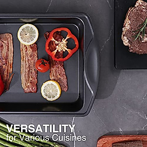 HONGBAKE 9x13 Baking Pan, Rectangle Cake Pan, Premium Small Sheet Pan for Oven with Widened Handle, Nonstick and Dishwansher Safe - Dark Grey