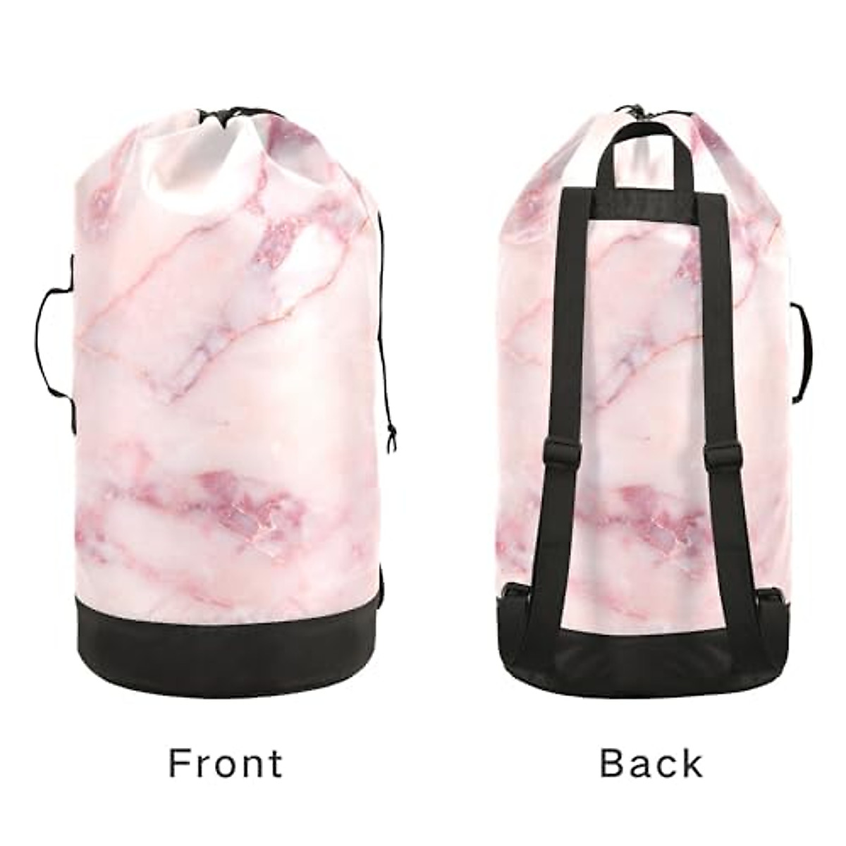 Washable Laundry Bag Backpack Large Dirty Clothes Bag with Adjustable Shoulder Strap Handles, Pink Marble Pattern Extra Laundry Heavy Duty Drawstring Bag for Travel College Grey Camping