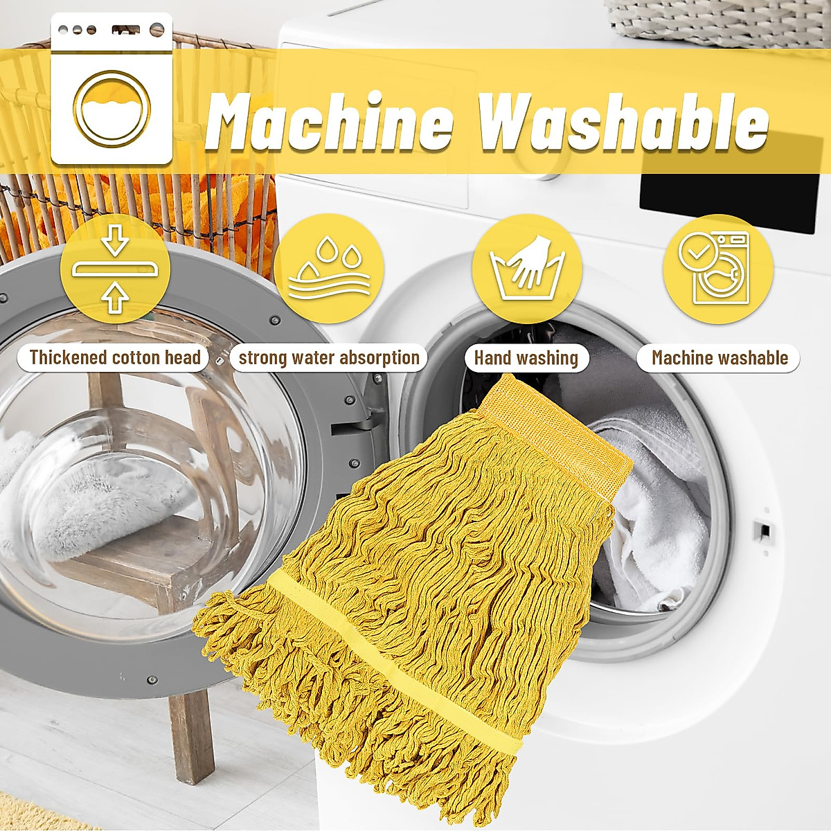 Kasunpul Commercial Mop, Looped-End String Wet Mop, Industrial Mop, 69" Heavy Duty Mops with 2 String Mop Heads for Floor Cleaning, Home, Kitchen, Office